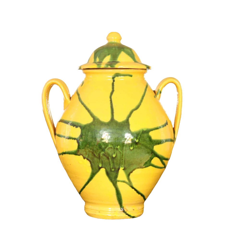 Green Splash over Canary Yellow Vase - Nicholas Wells Antiques